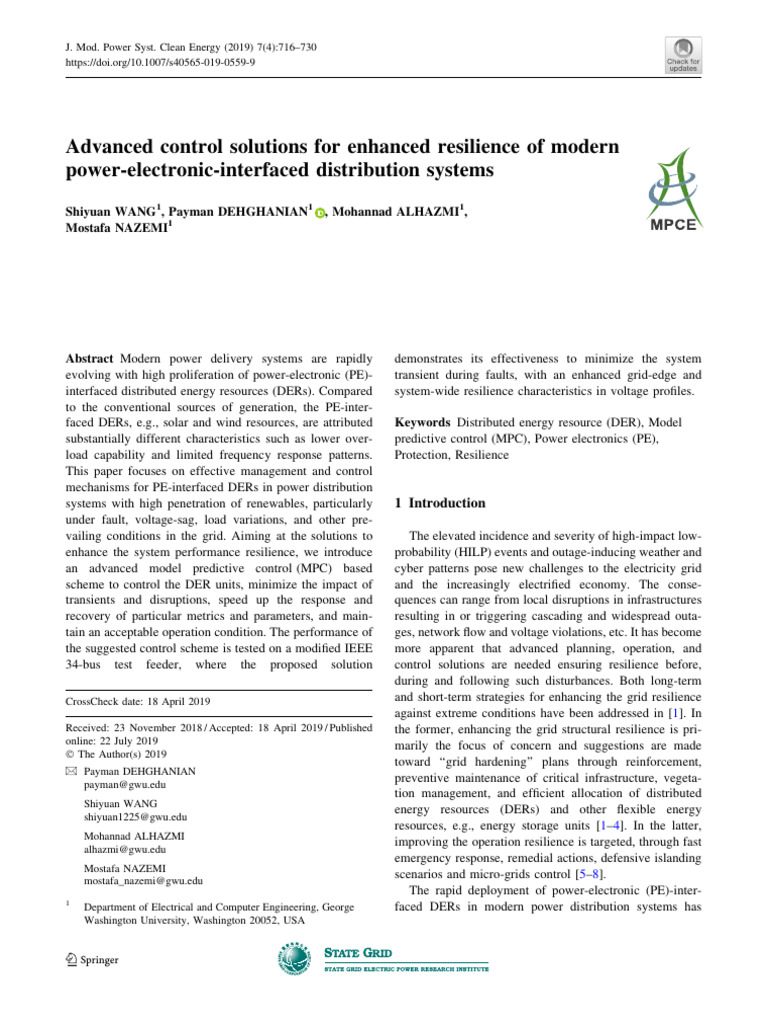 Advanced Control Solutions For Enhanced Resilience of Modern Power-Electronic-Interfaced ...