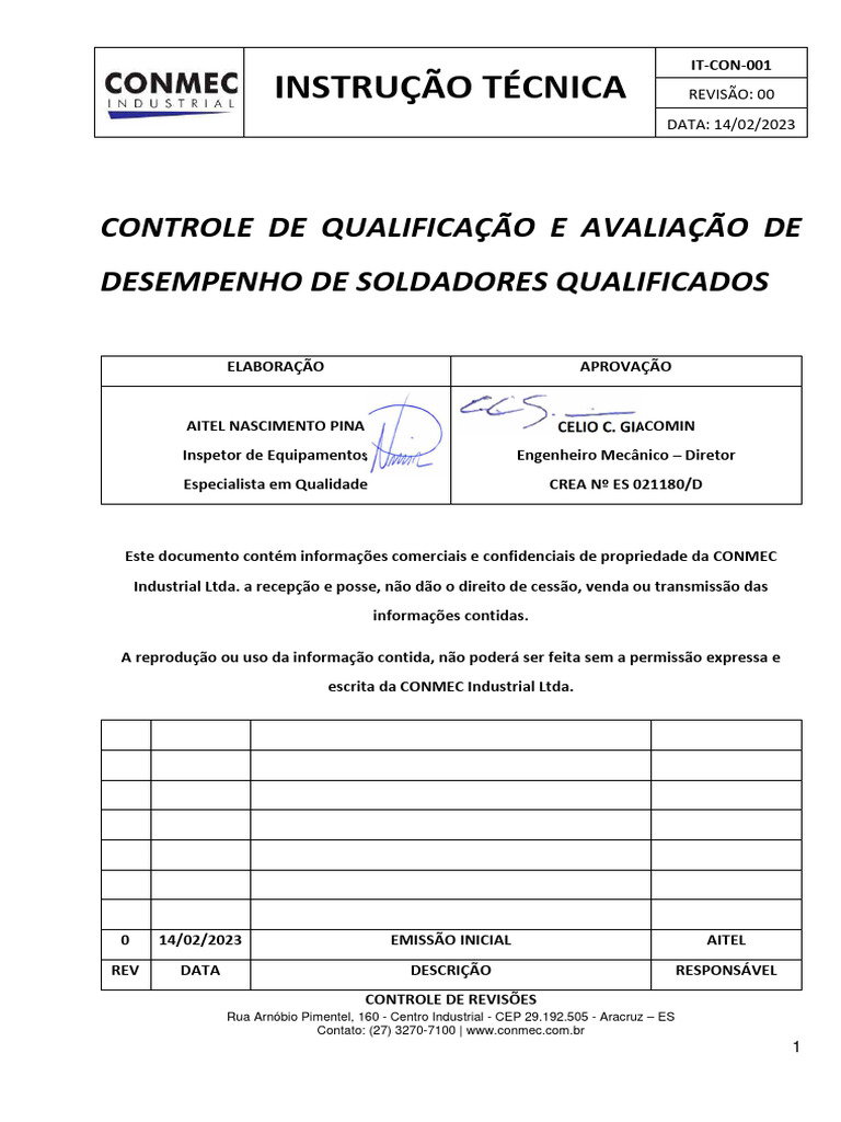 It-con-001 r.0 - Controle de Qualificação e Avaliação de Desempenho de ...