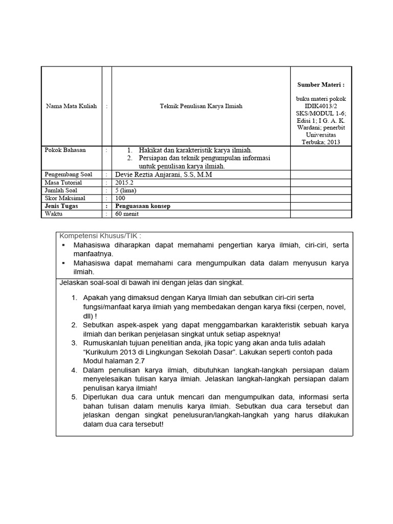 Soal TT1 Teknik Penulisan Karya Ilmiah | PDF