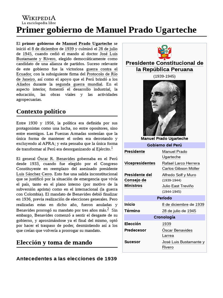 Primer gobierno de Manuel Prado Ugarteche | PDF