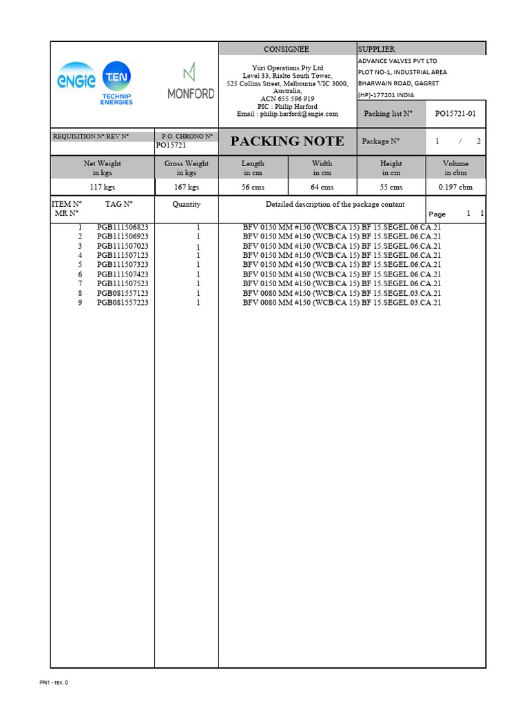 PO15721-01 Packing Note | PDF