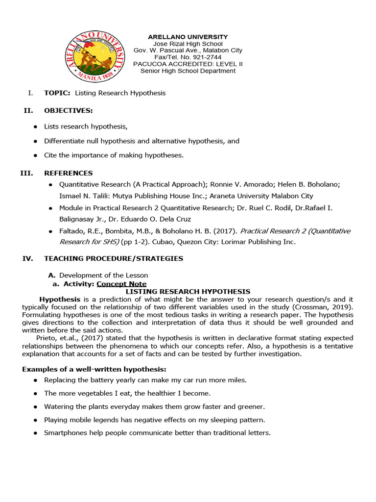 Research Hypothesis Guide | PDF | Hypothesis | Null Hypothesis
