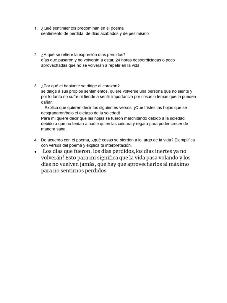 ¿Qué Sentimientos Predominan en El Poema | PDF