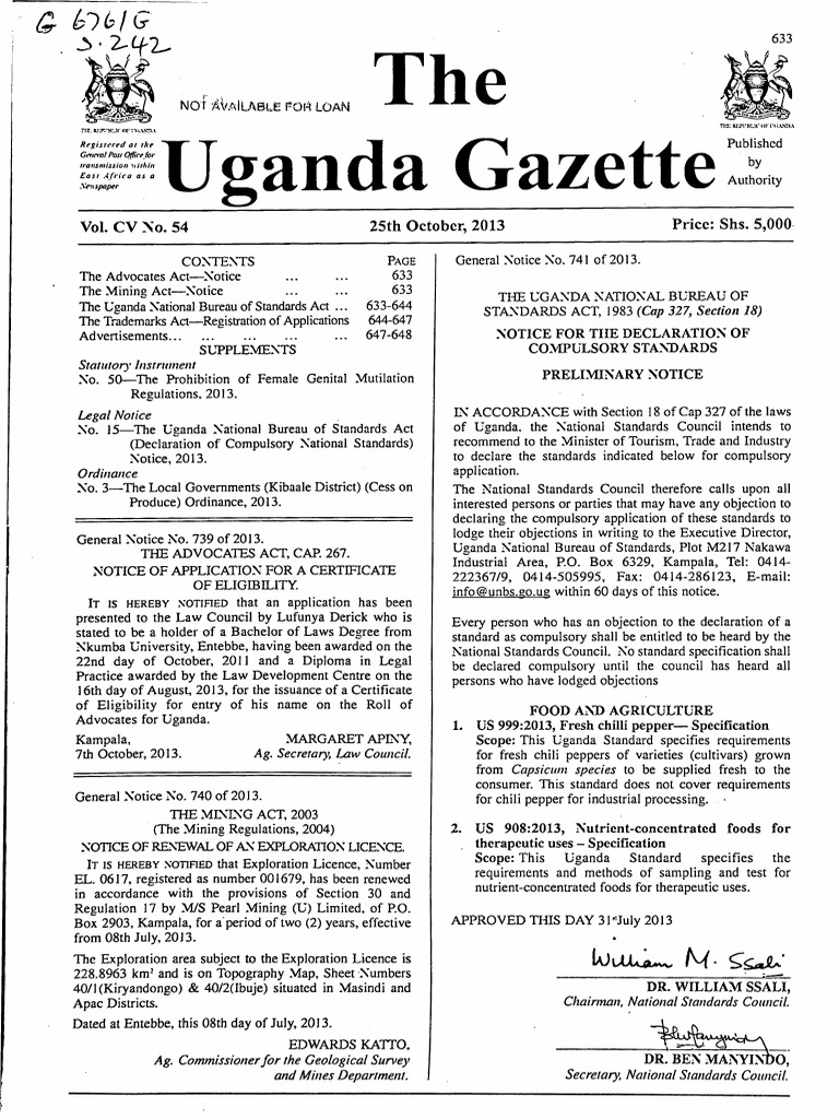 Uganda Gazette Notices - October 2013 | PDF | Banana | Onion