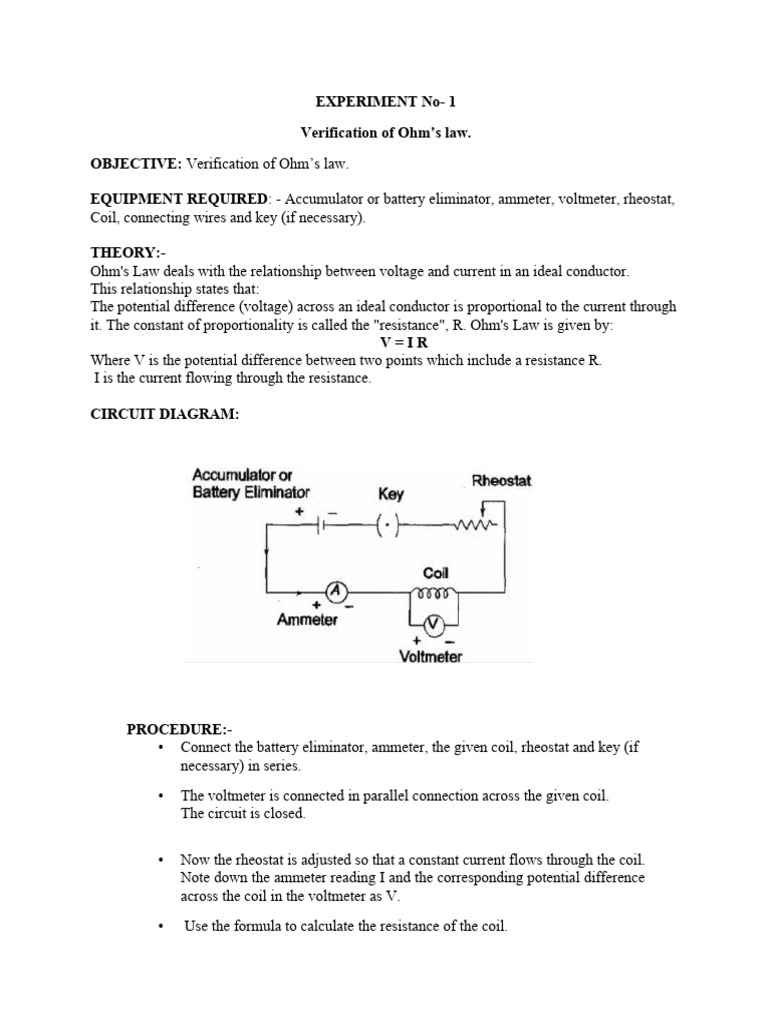 EXPERIMENT No1 Ohm's Law | PDF | Voltage | Inductor