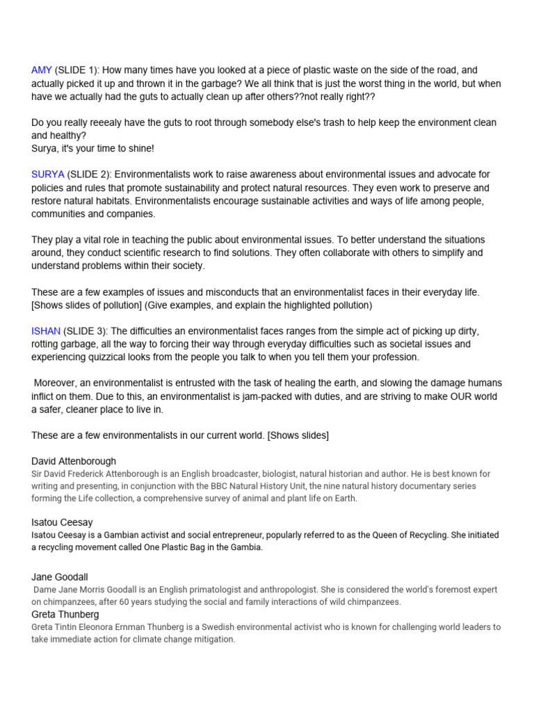 Environmental Club Speaker Notes | PDF | Social Science | Wellness