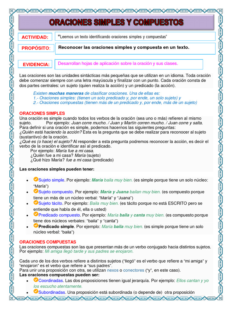 Oraciones Simples y Compuestas-2023 | PDF | Oración (Lingüística ...