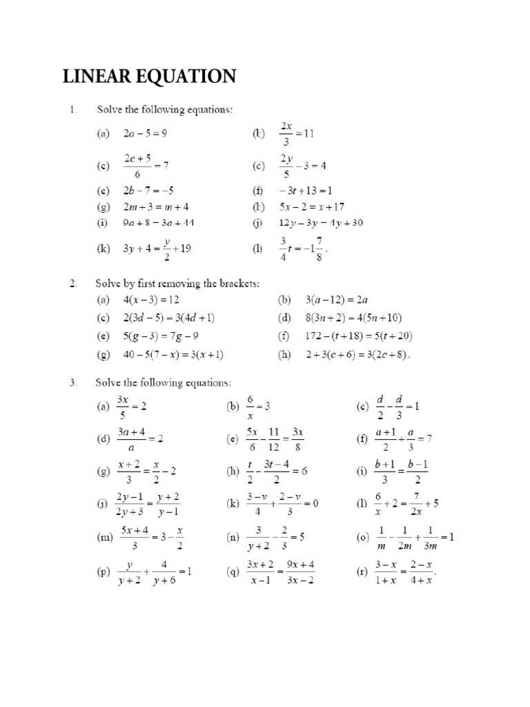 Linear Equations and Algebraic Formula | PDF