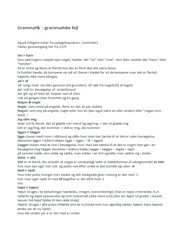 Grammatik - Grammatiske Fejl | PDF