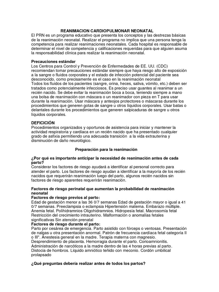 Reanimaci N Cardiopulmonar Neonatal | PDF | Reanimación cardiopulmonar | Parto