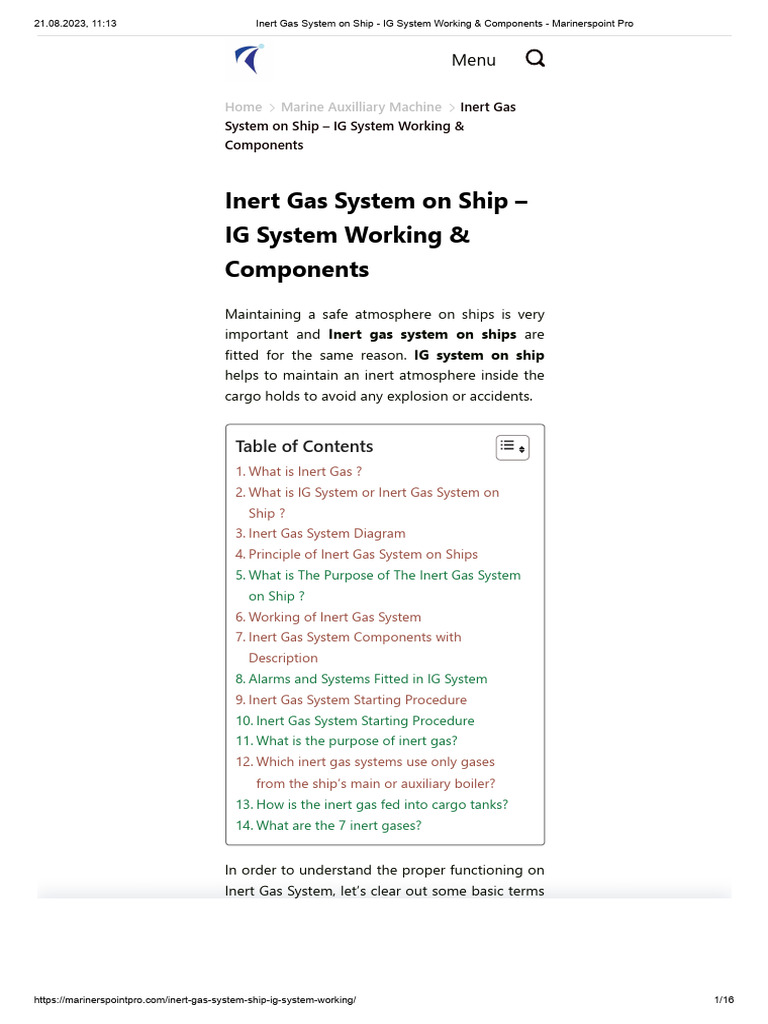 Inert Gas System on Ships Explained | PDF | Oil Tanker | Process ...