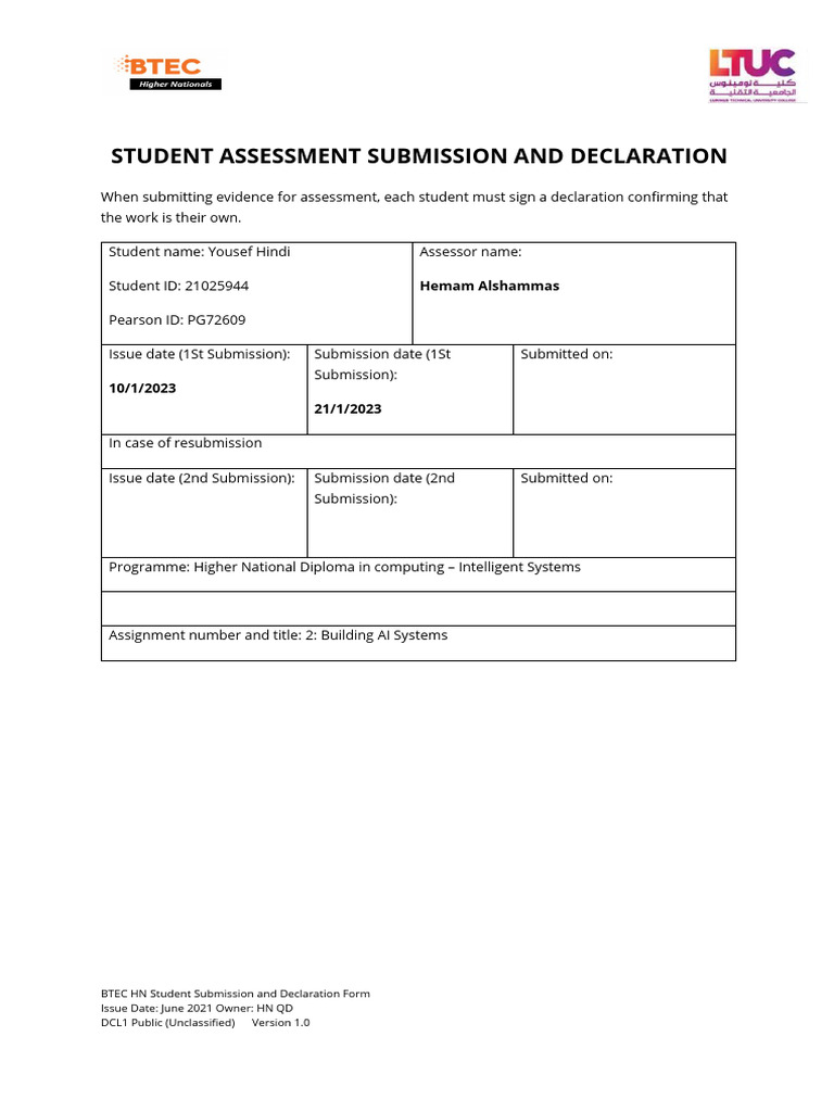 Student Assessment Submission and Declaration | PDF | Artificial ...