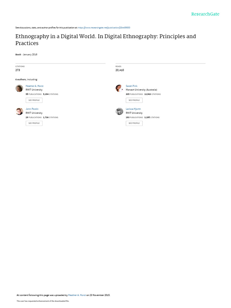 PinkHorstPostilletal Digital Ethnography Introduction Sage | PDF ...