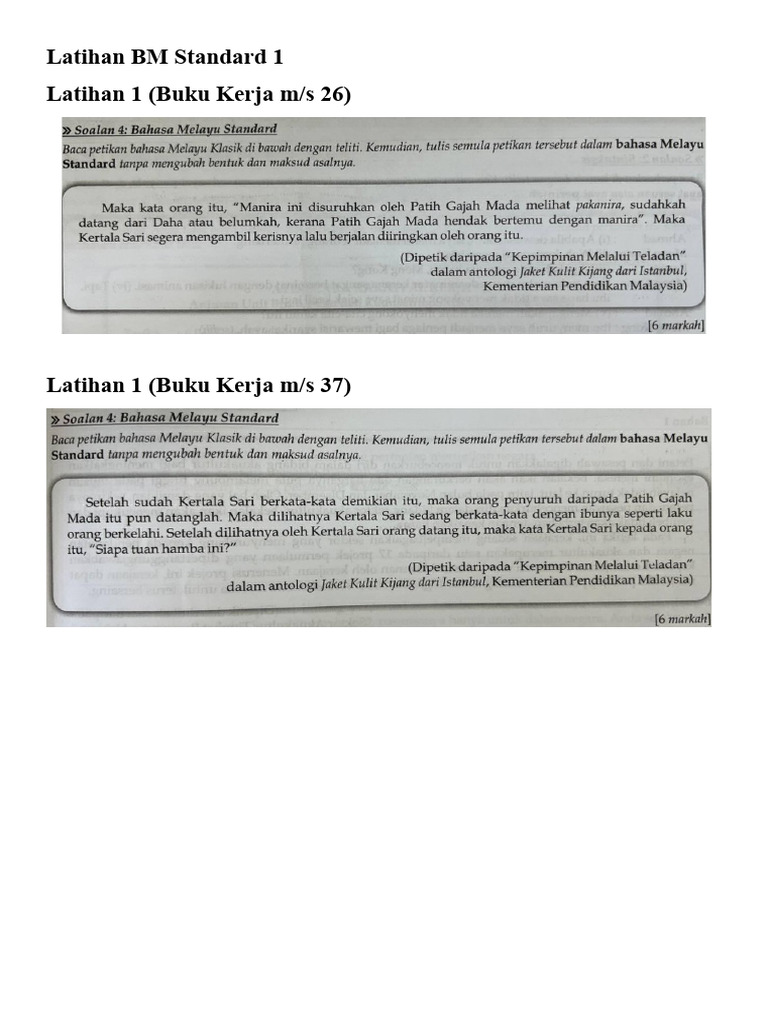 Latihan BM Standard 1 | PDF