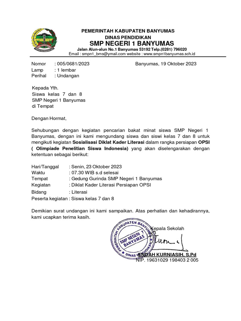 Surat Undangan Siswa | PDF