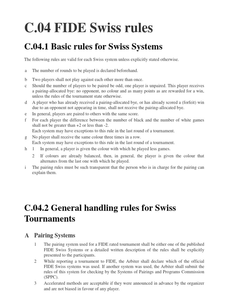 FIDE Swiss Rules | PDF | Tournament
