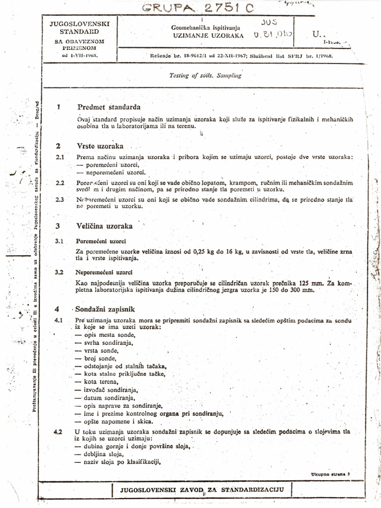 JUS U.B1.010 - 1968-Uzimanje Uzoraka | PDF