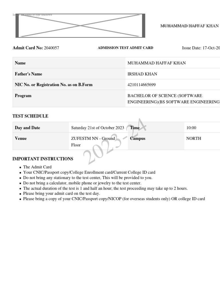 Admit Card No: 2040057 | PDF
