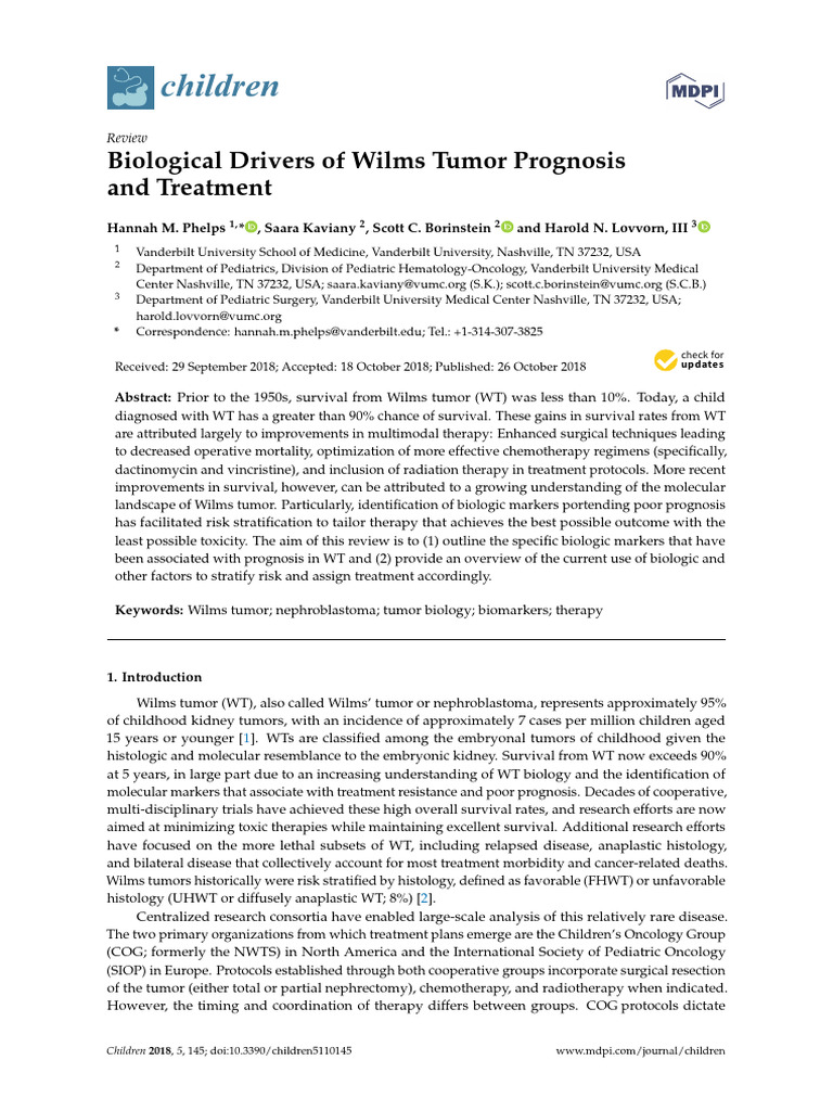 Biological Drivers of Wilms Tumor Prognosis and Treatment | PDF