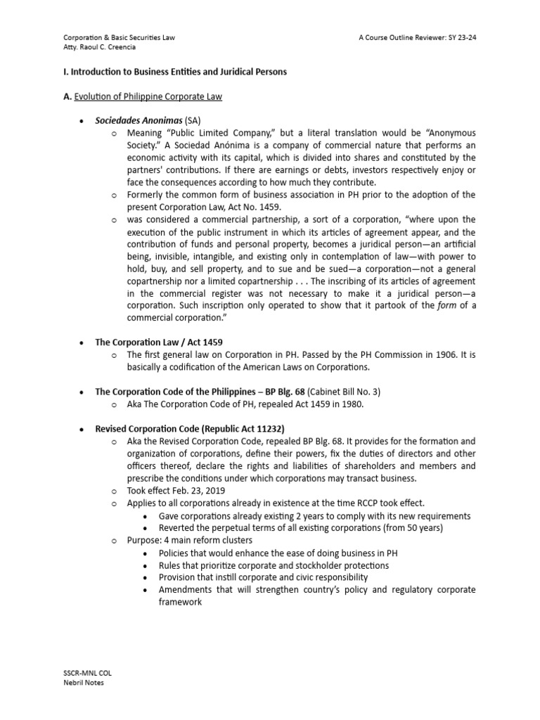 Course Outline Reviewer | PDF | Partnership | Corporations