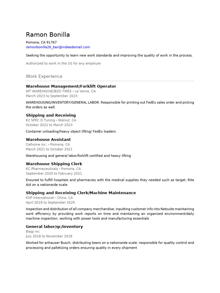Resume Ramon Bonilla | PDF | Warehouse | Pharmacy