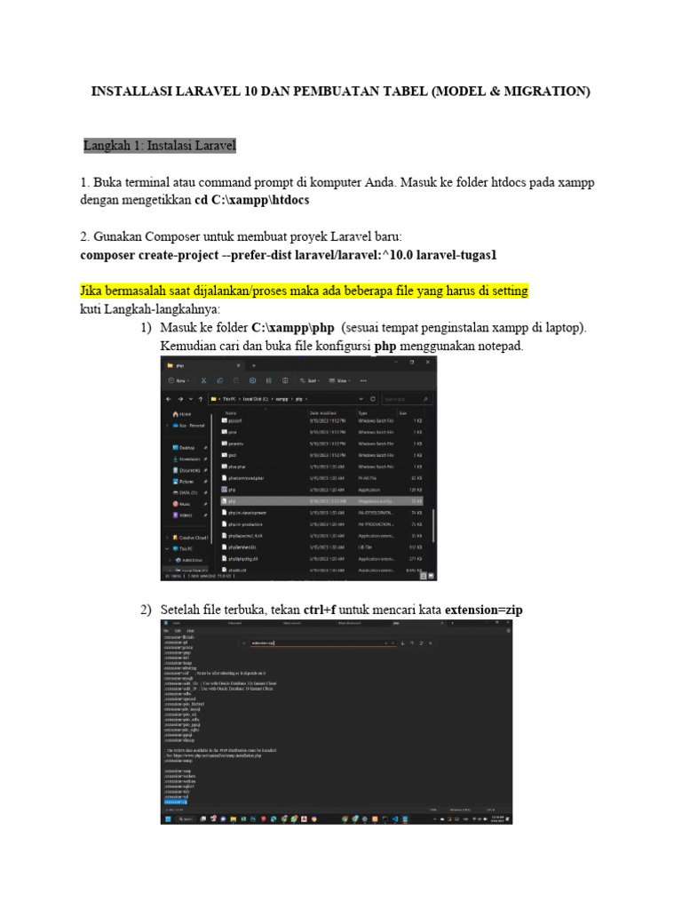 Installasi Laravel 10 Dan Pembuatan Tabel | PDF