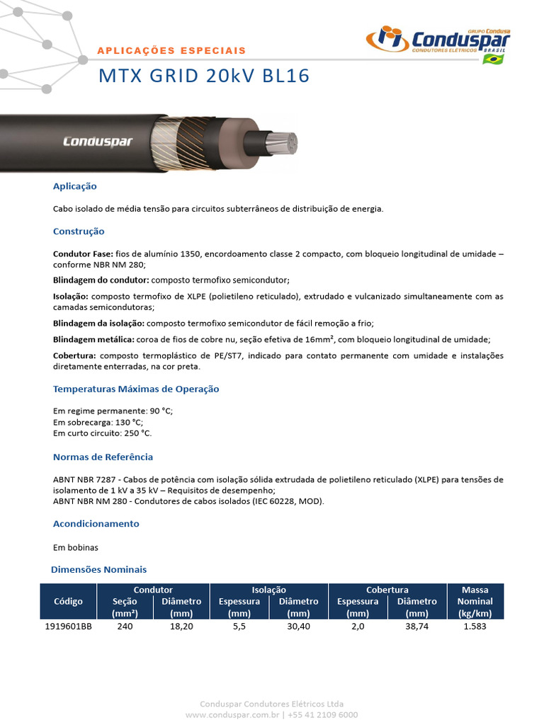 FT 1919601BB - CB MTX Grid 240MM2 20KV BL16 PT | PDF