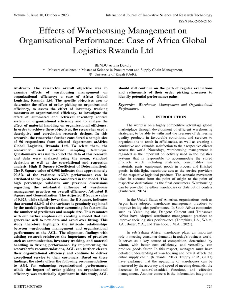 Effects of Warehousing Management On Organisational Performance: Case ...