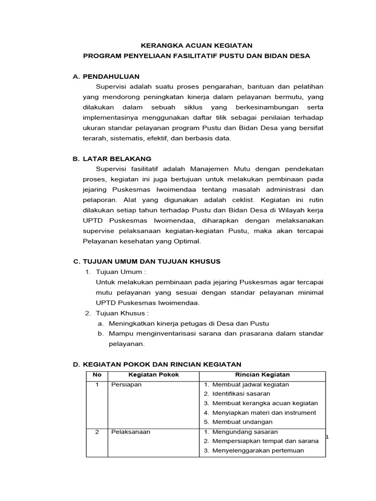 Kerangka Acuan Kegiatan | PDF