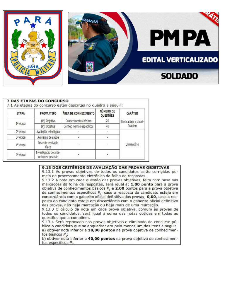 Edital Verticalizado PM PA - SOLDADO - 2023 - POS EDITAL | PDF Edital Verticalizado PM PA - SOLDADO - 2023 - POS EDITAL | PDF