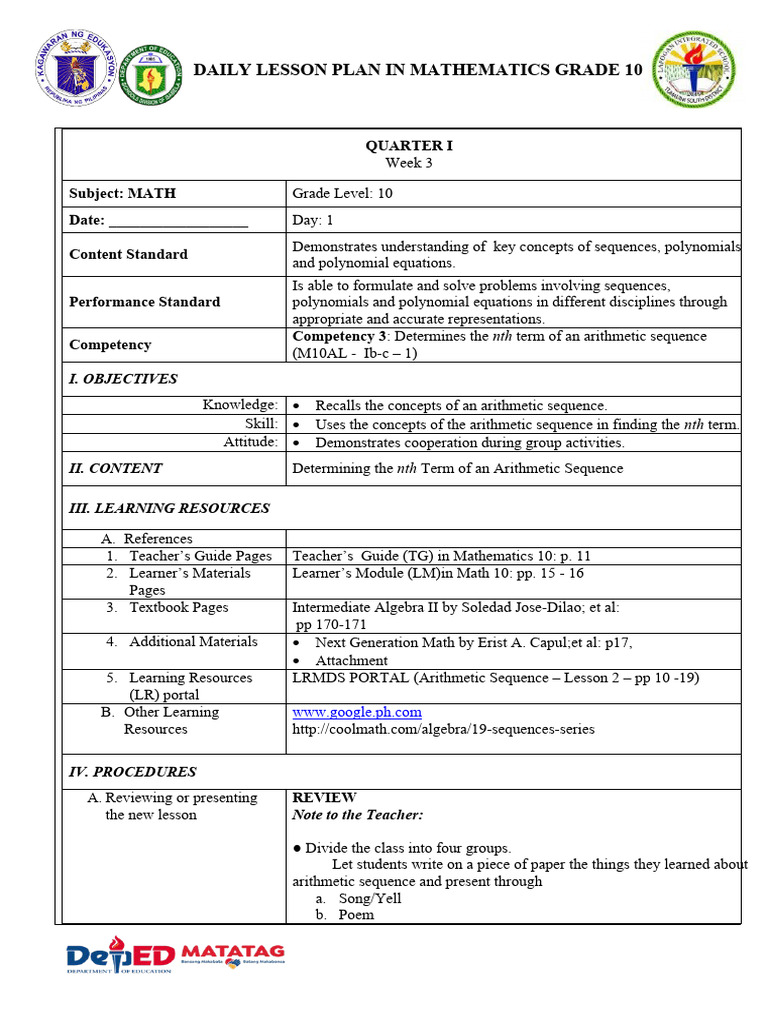 DLLDLP WITH WORKSHEET-day 1 | PDF | Mathematics | Learning