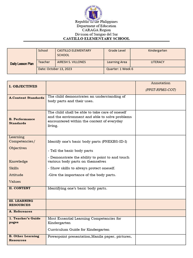 COT-DLP-Kinder-Q1-Week 6 | PDF