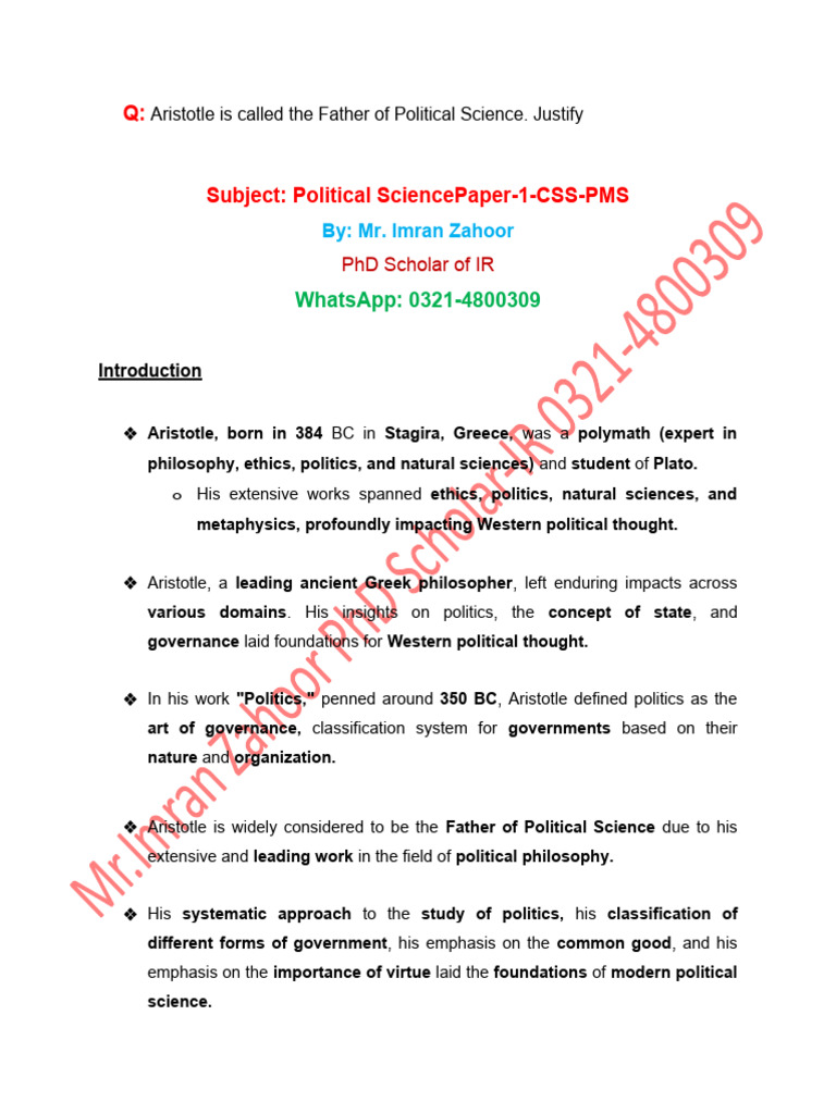 Lecture Aristotle Father of Politcal Science | Download Free PDF ...