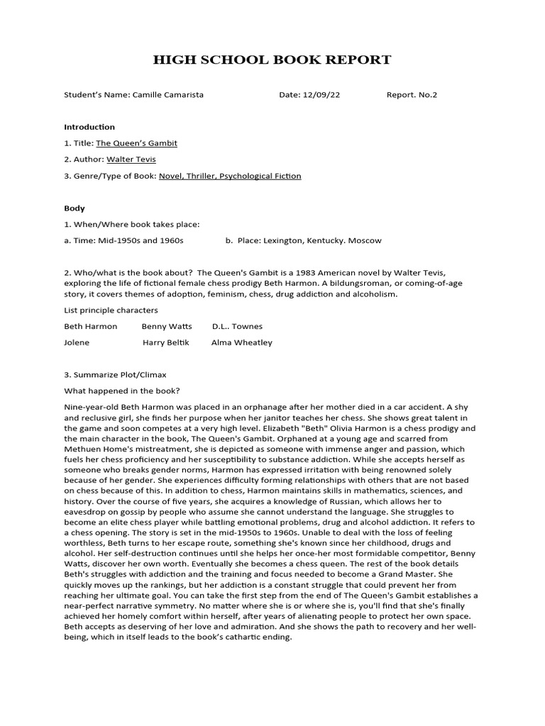 High School Book Report | PDF