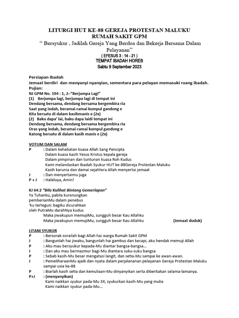 Liturgi HUT 88 GPM Maluku | PDF