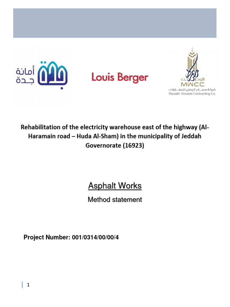 Method Statement For Asphalt Works | PDF | Road Surface | Concrete