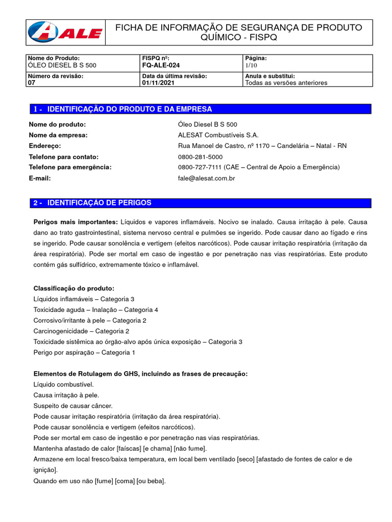 Fispq Alesat Diesel S500 Comum | PDF | Diesel | Petróleo