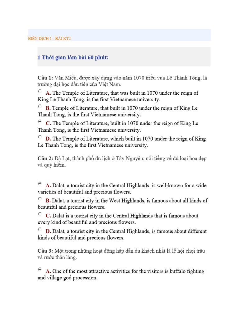 BIÊN DỊCH 1-Bai kT2 | PDF | Vietnam | Vietnamese People