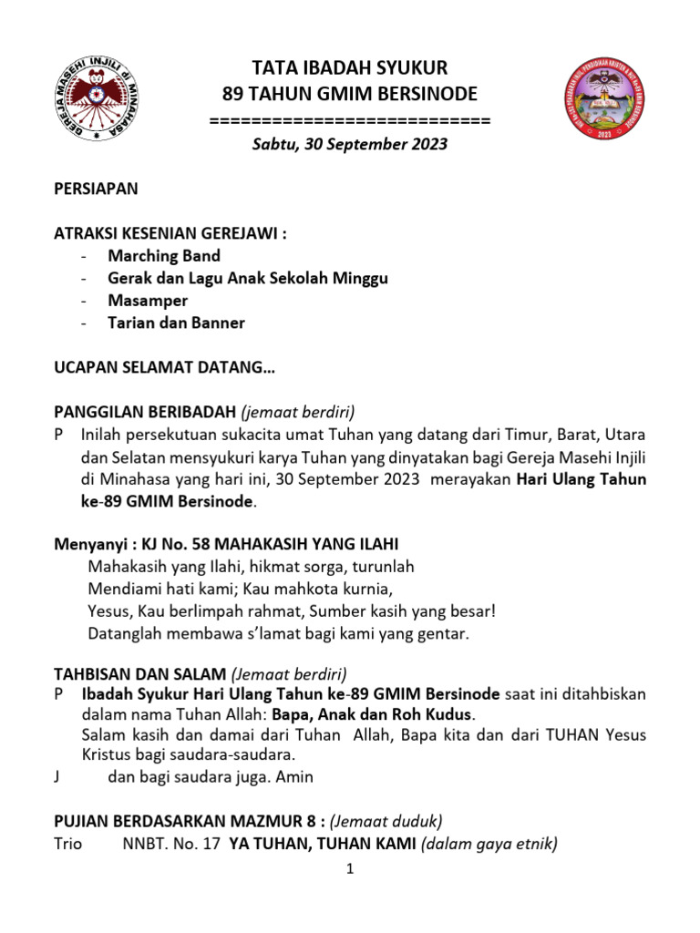 Tata Ibadah Syukur 89 Gmim Bersinode Pdf