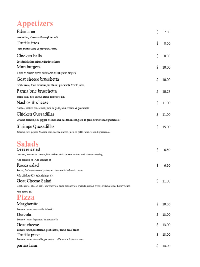 ST Menu1 | PDF | Salad | Mixed Drinks