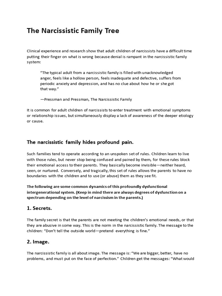 The Narcissistic Family Tree | PDF | Narcissism | Interpersonal ...