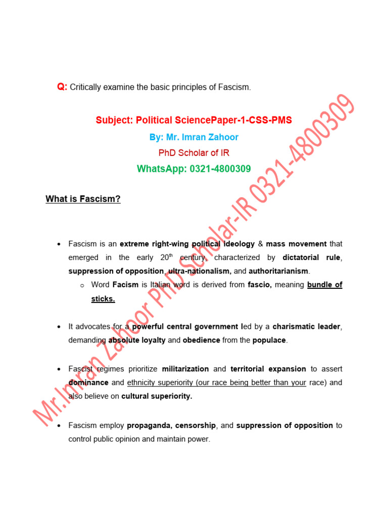 Understanding Fascism: Key Principles | PDF | Fascism | Benito Mussolini