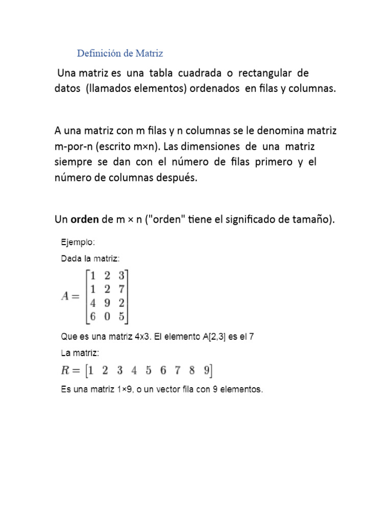 Una Matriz Es Una Tabla Cuadrada o Rectangular de | PDF | Matriz ...