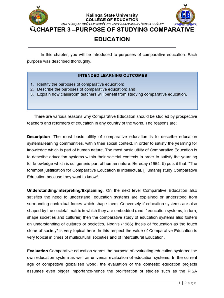 Chapter 3 Purpose of Studying Comparative Education | PDF | Knowledge | Economic Growth