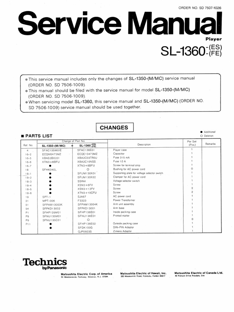 Technics SL-1360 Service Manual 7507 | PDF