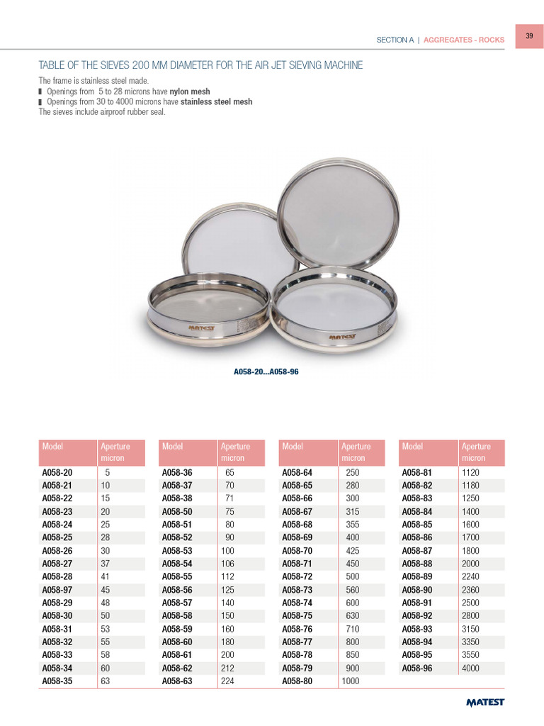 Poste 19 Tamiseuse 200mm Avec Tamis - A059 - 02 | PDF | Applied And ...