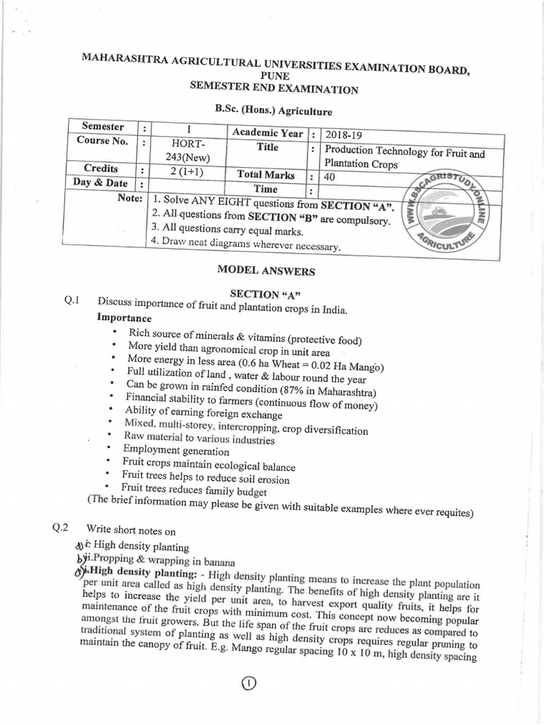 Hort 243 Model Ans 18 19 | PDF