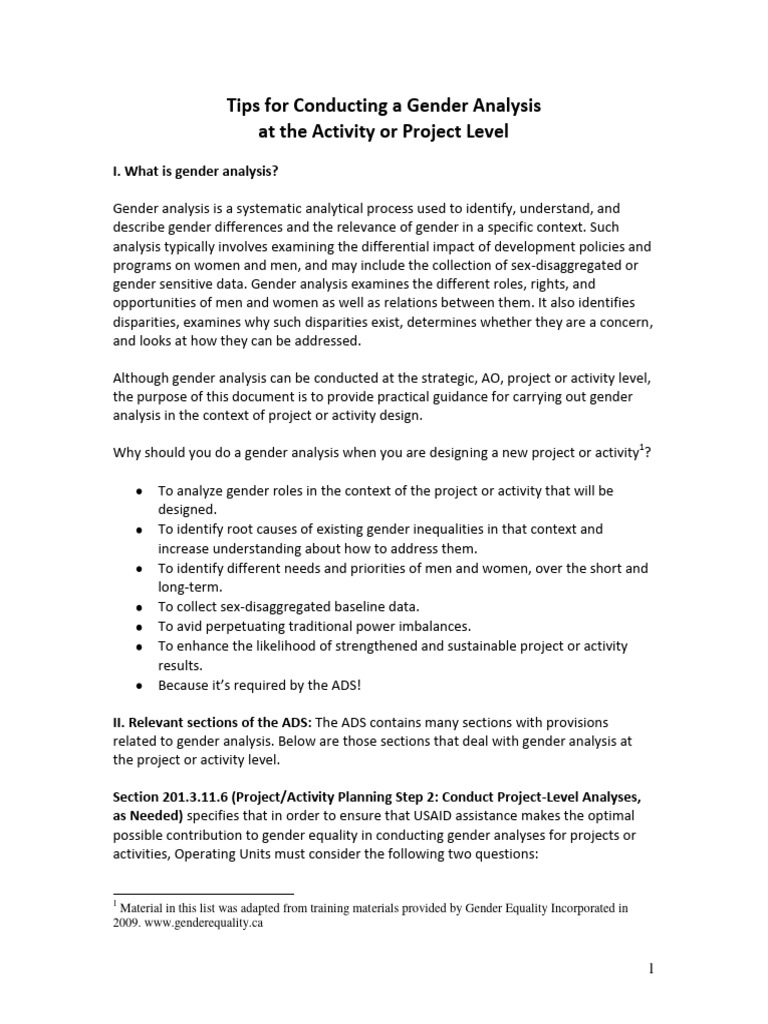 Gender Analysis for Project Design | PDF | Gender | Gender Studies