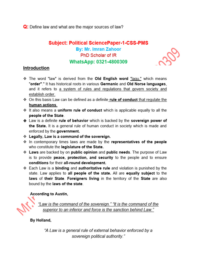 Major Sources of Law Explained | PDF | Politics