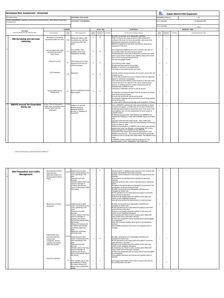 Risk Assessment - Sheet Piling Draft | PDF | Traffic Collision | Risk